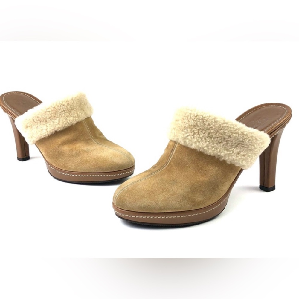 Coach Suede Leather Shearling Cuff Kacie High Heel Mu… - Gem